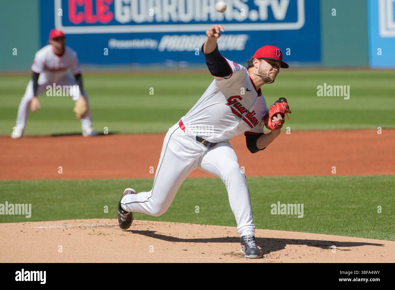 Cleveland Guardians starting pitcher Slade Cecconi delivers against the ...