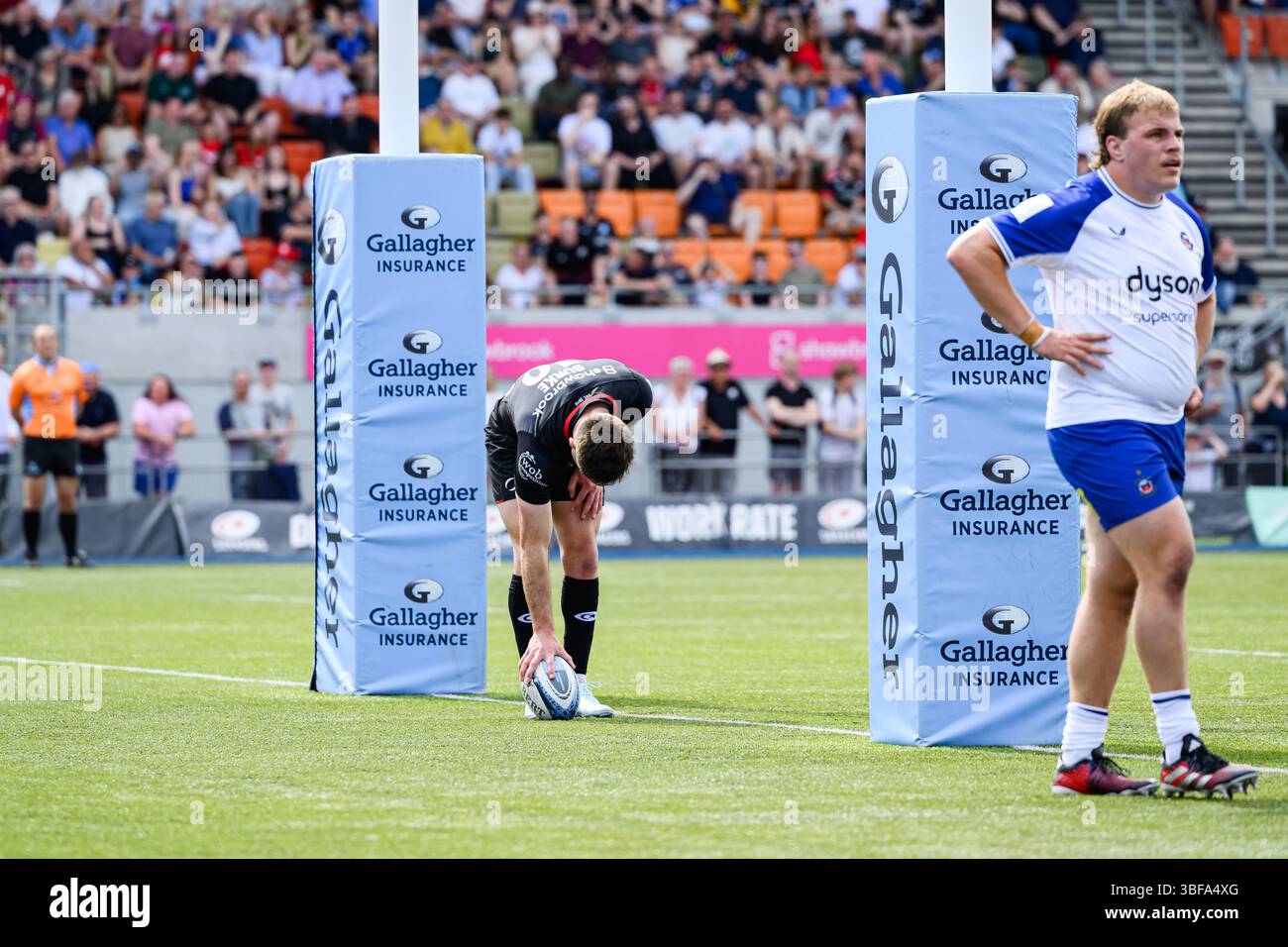 LONDON, UNITED KINGDOM - May 31: Fergus Burke of Saracens scores a try ...