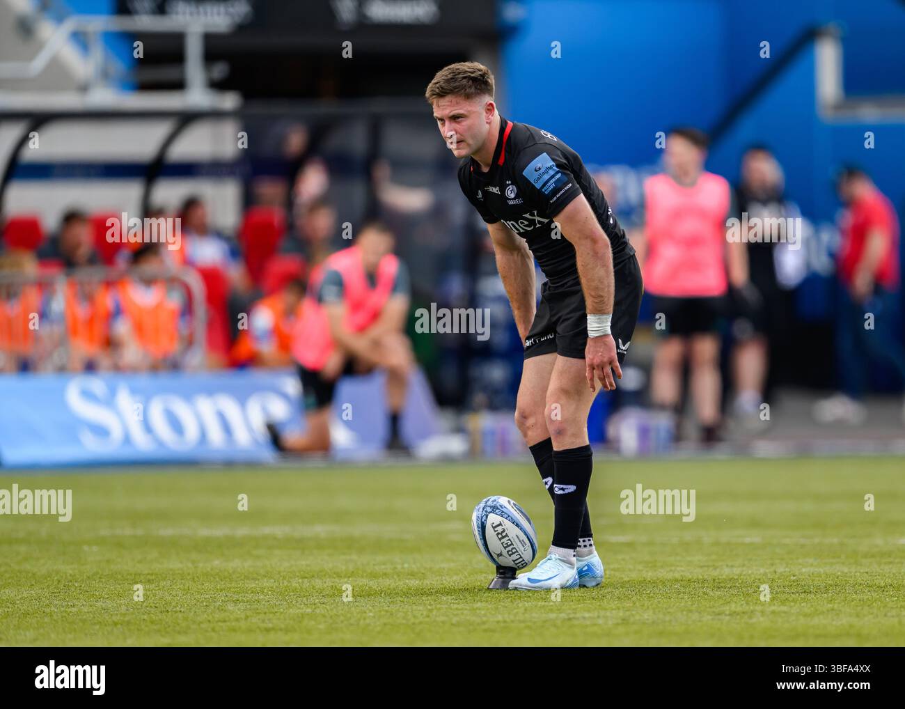 LONDON, UNITED KINGDOM - May 31: Fergus Burke of Saracens takes a ...
