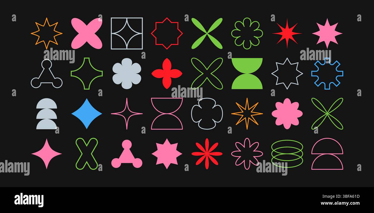 Postmodern geometric abstract shapes, Retro design symbols in Y2K ...