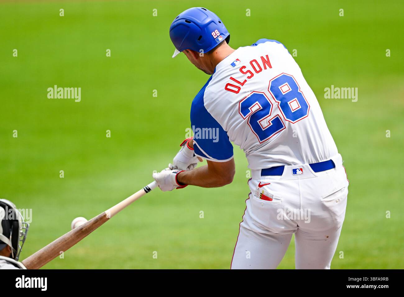 ATLANTA, GA – MAY 31: Atlanta first baseman Matt Olson (28) hits a ...