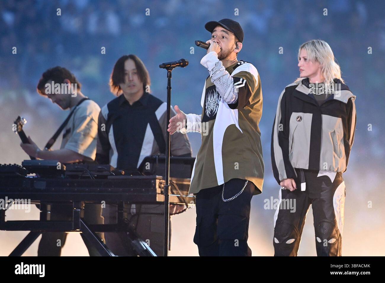 Opening ceremony with the band Linkin Park. UEFA Champions League final ...