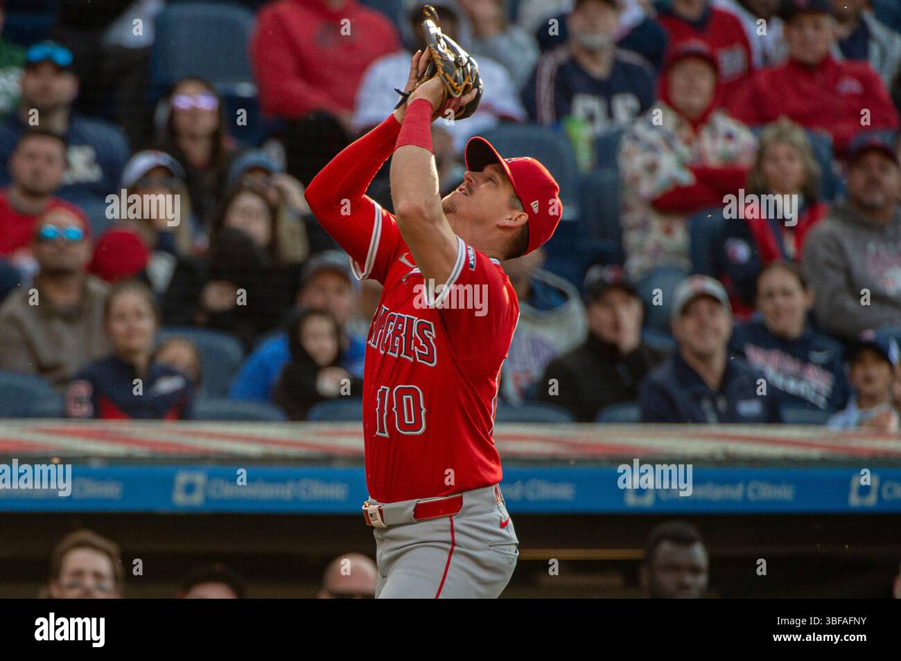 Los Angeles Angels' Kevin Newman catches a pop fly by Cleveland ...
