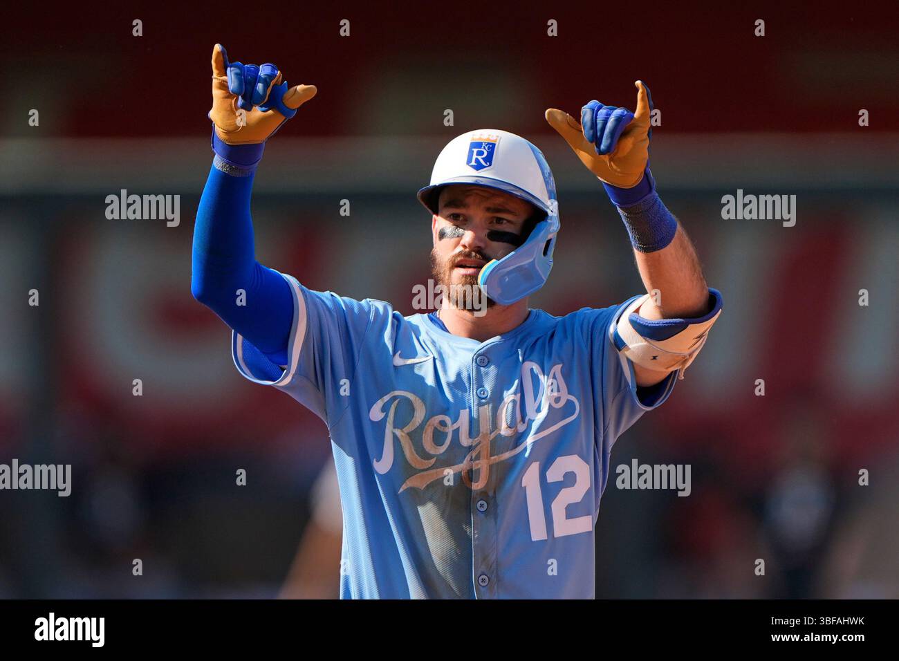 Kansas City Royals' Nick Loftin celebrates on second after hitting a ...