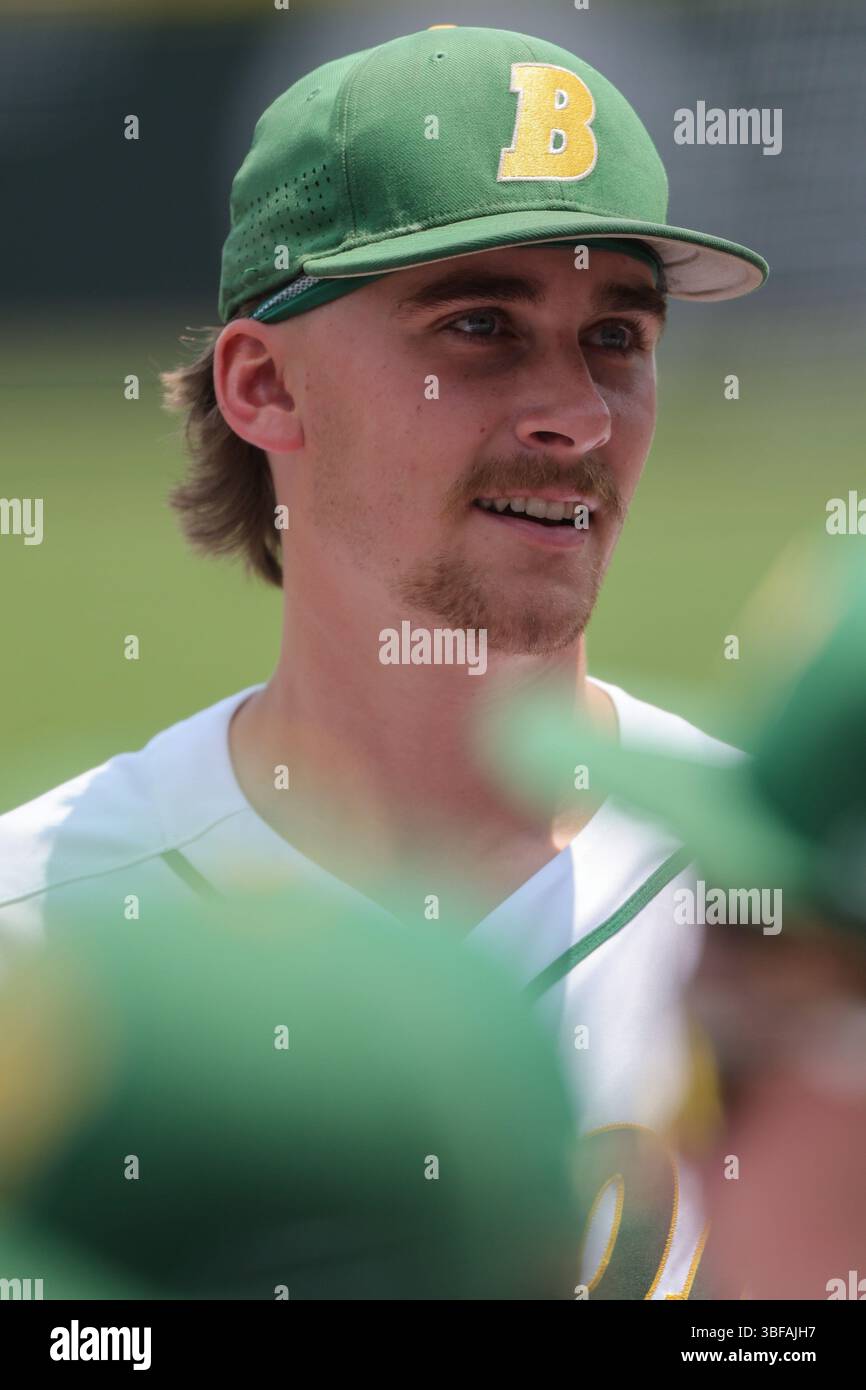 May 31, 2025: North Dakota State pitcher Logan Knight (20) listens to ...