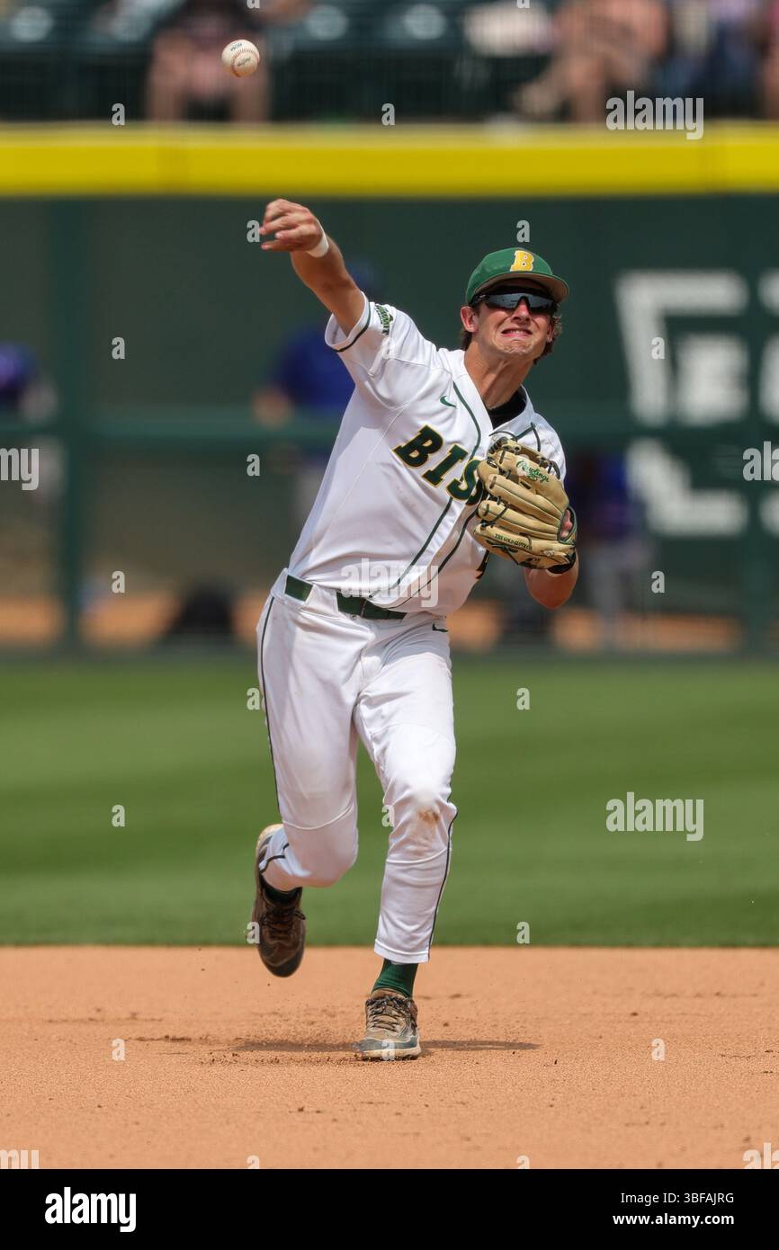 May 31, 2025: North Dakota State short stop Jake Schaffner (4) releases ...