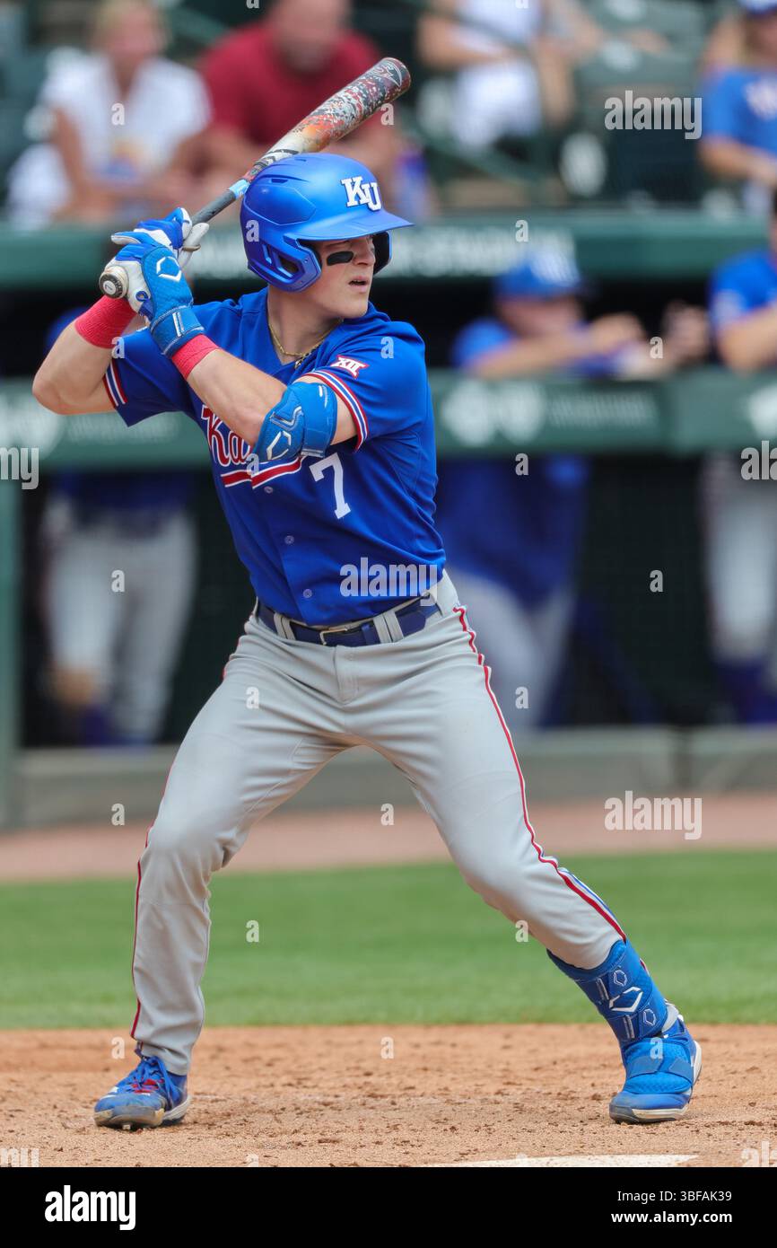 May 31, 2025: Ian Francis (7) Kansas catcher steps into the batters box ...