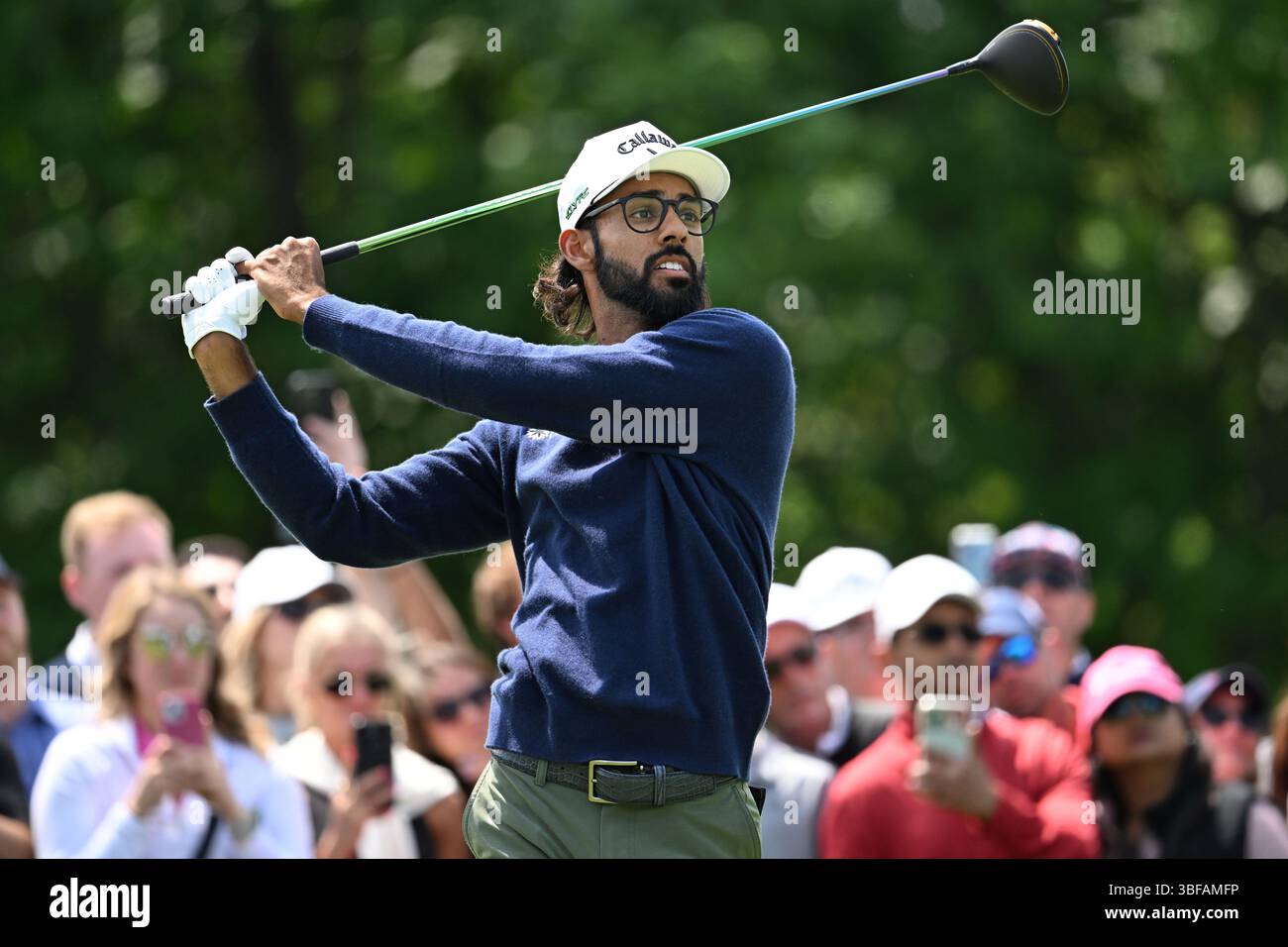 Dublin, Ohio, USA. 31st May, 2025. Akshay Bhatia (USA) drives on the ...