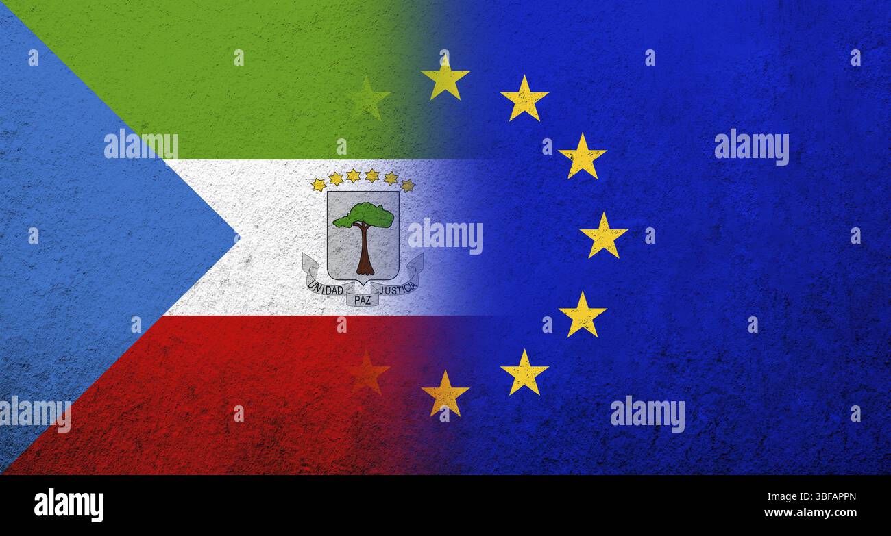 Flag of the European Union with Equatorial Guinea National flag. Grunge ...