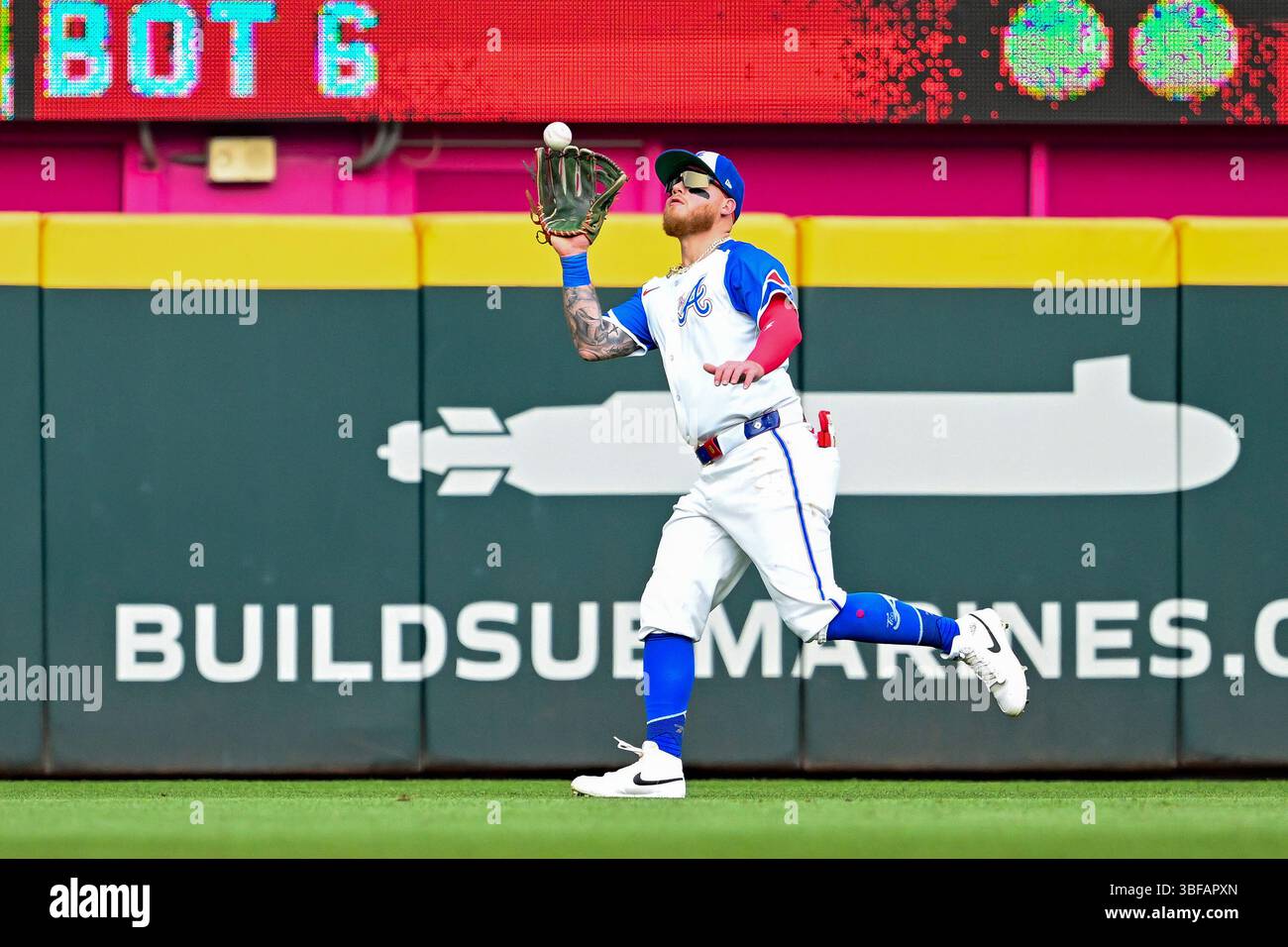 ATLANTA, GA – MAY 31: Atlanta left fielder Alex Verdugo (8) tracks down ...