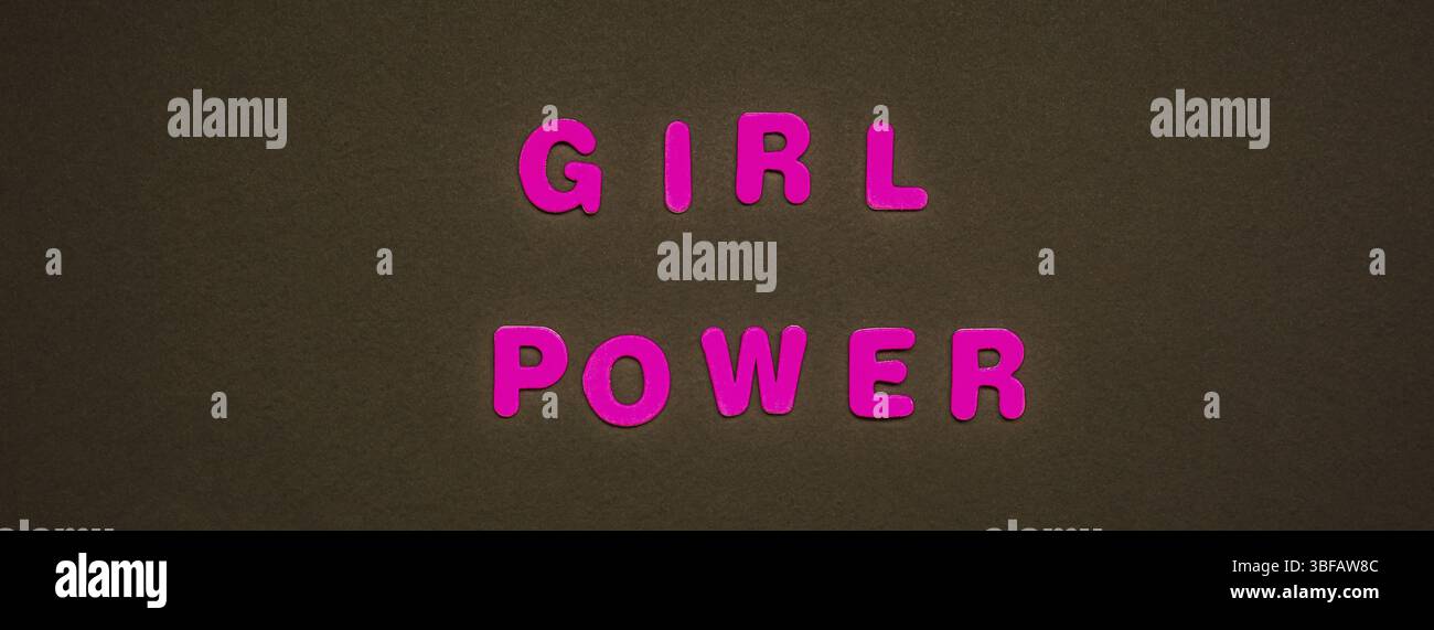 Creative pink text made from plastic letters GIRL POWER writing on ...