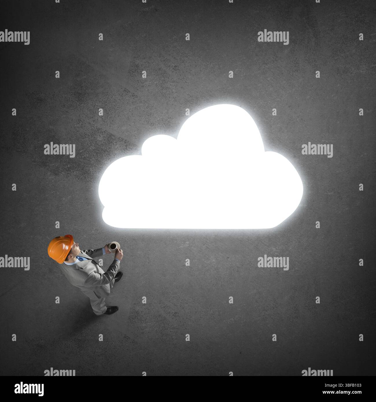 Top view of thinking engineer man and white thought cloud Stock Photo ...