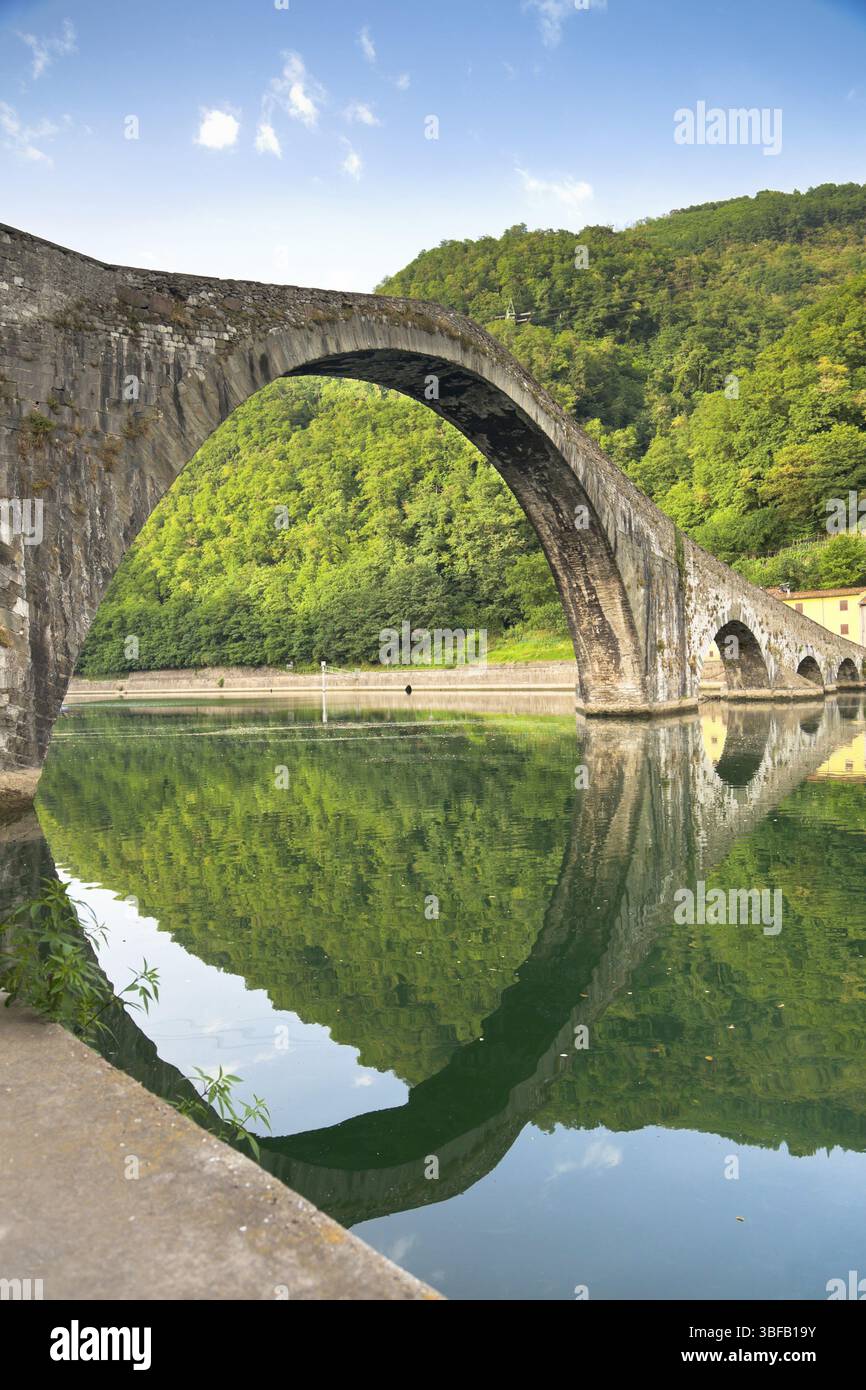 Maddalena Bridge at Bagni di Lucca, Tuscany, Italy. Also known as the ...