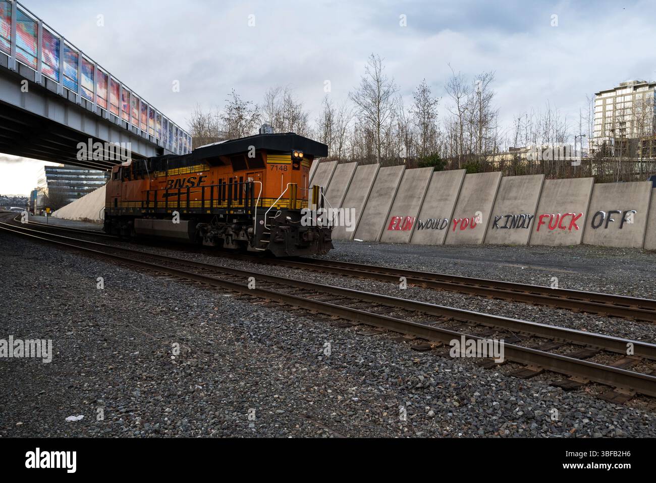 Seattle, USA. 24th Mar 2025. Anti Elon Musk graffiti on the Seattle ...
