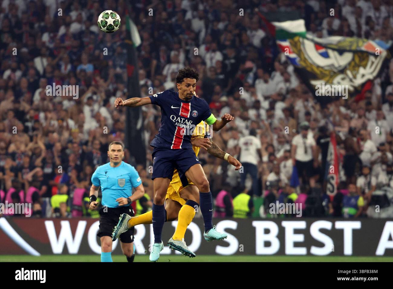 Munich, Germany May 31, 2025: Marquinhos of PSG, Lautaro Martinez of Inter in action during 2024 ...