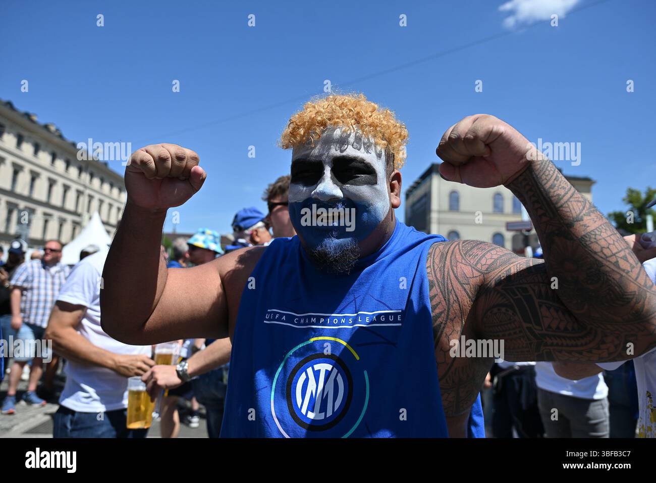 Inter fans in the fans zone during the match of Uefa Champions League ...