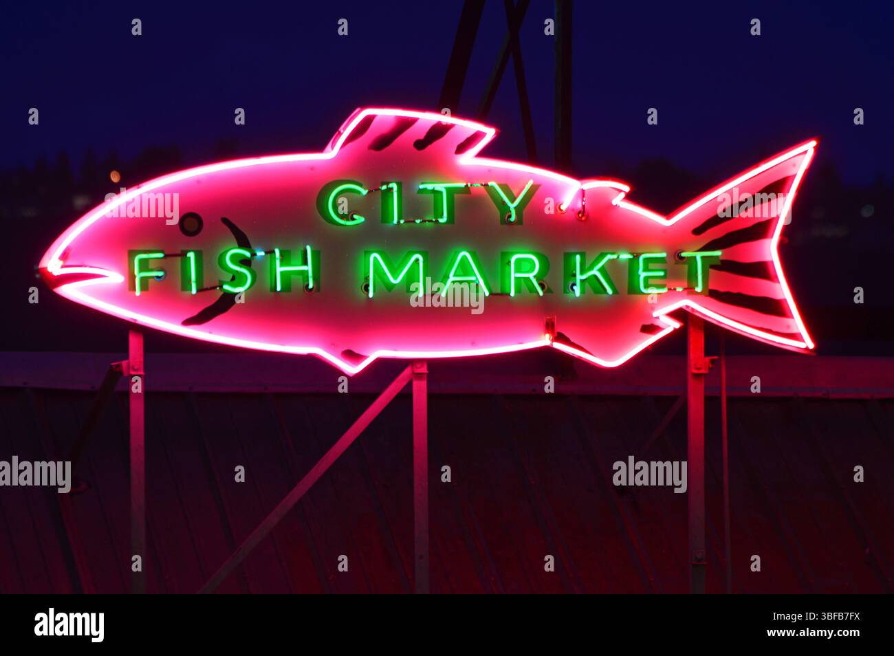 Neon lights in the shape of a fish draw visitors to the City Fish ...