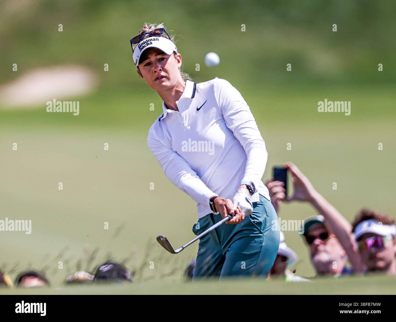 Erin, United States. 11th Apr, 2025. Nelly Korda of the US chips to the ...