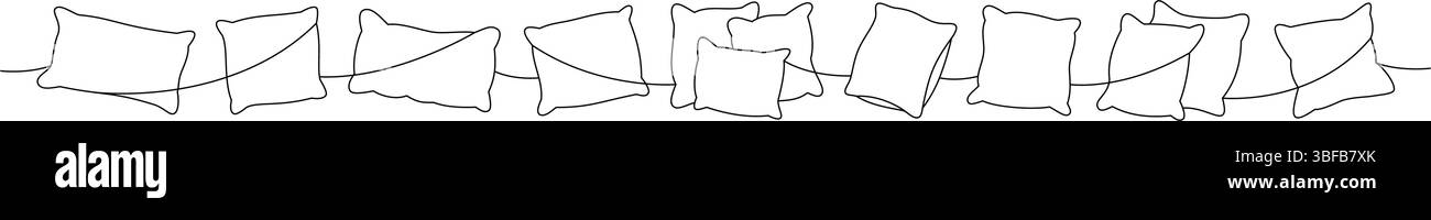 Orthopedic pillows set one line continuous drawing. Comfortable fluffy ...