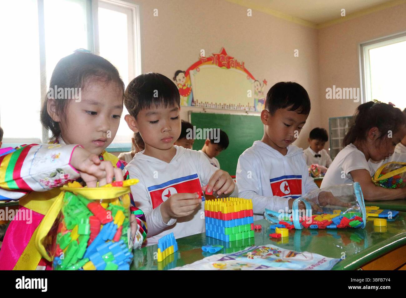 Children play intelligence games at the Moranbong Kindergarten in ...