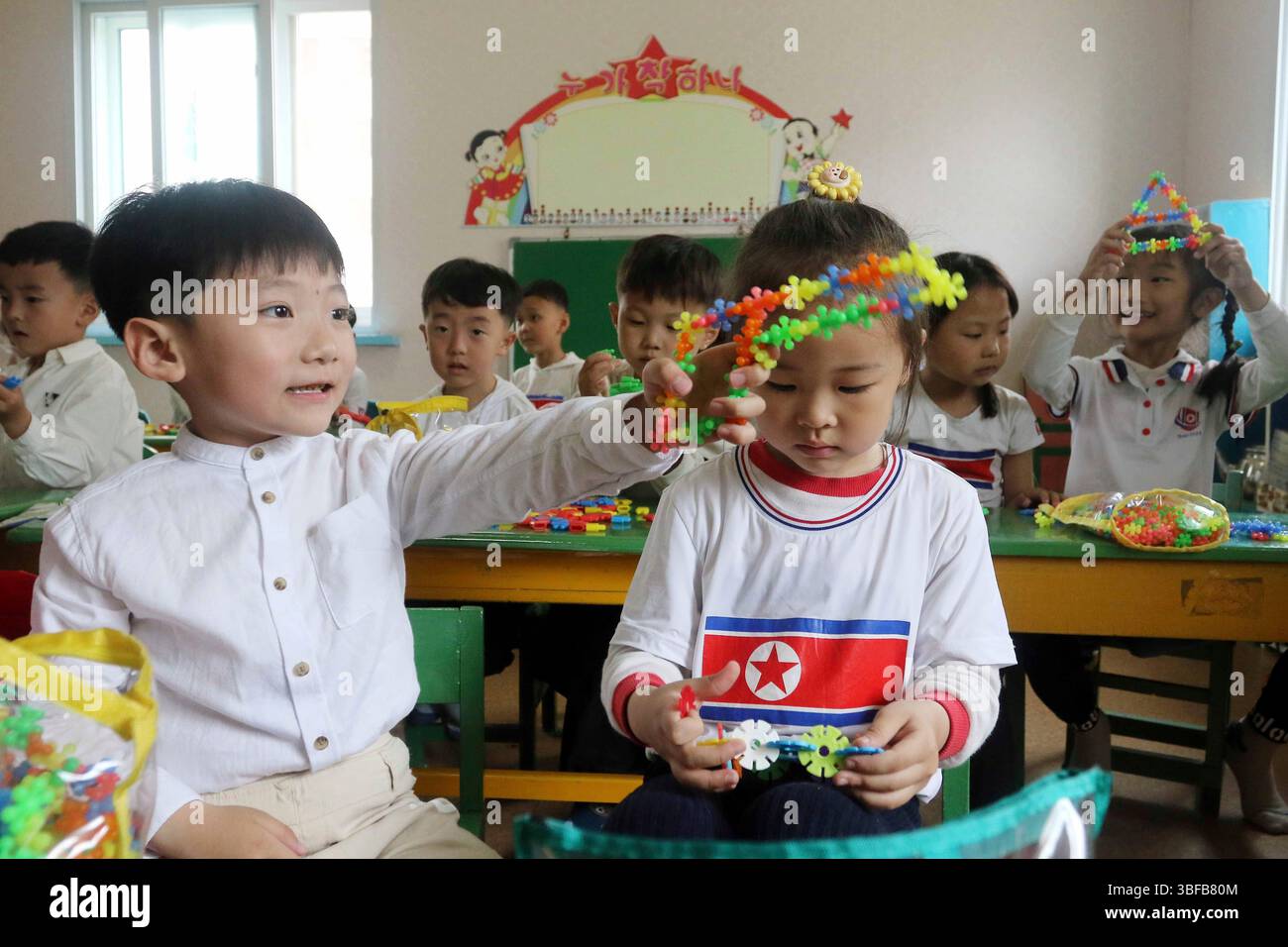 Children play intelligence games at the Moranbong Kindergarten in ...