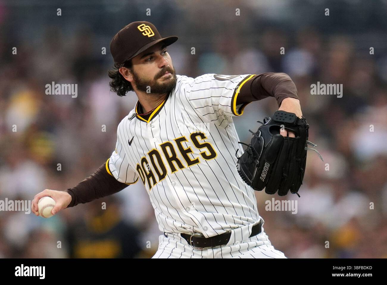 San Diego Padres starting pitcher Dylan Cease works against a ...
