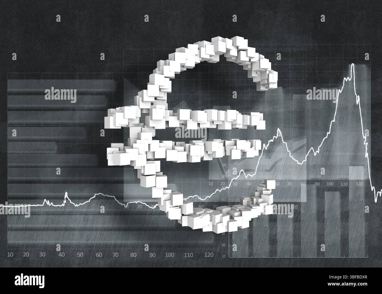 Big euro currency symbol on graphs and diagrams background, 3d ...