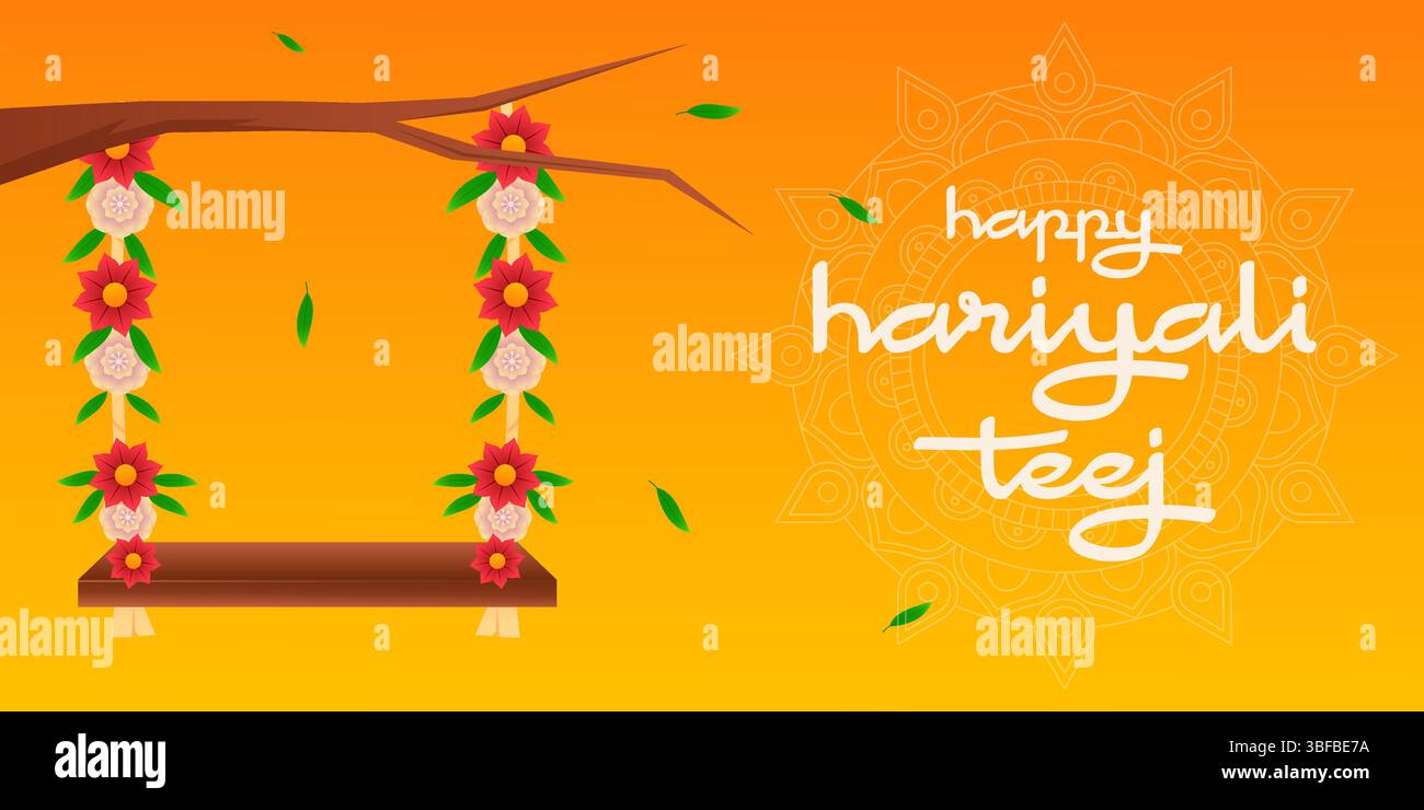 happy Hariyali Teej festival horizontal banner illustration Stock ...