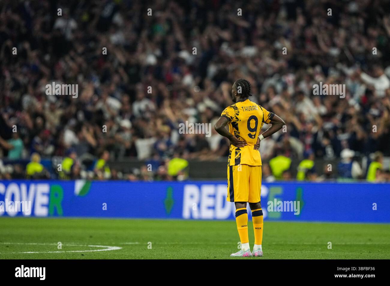 Munich, Germany. 31st May, 2025. Marcus Thuram of Inter Milan reacts ...