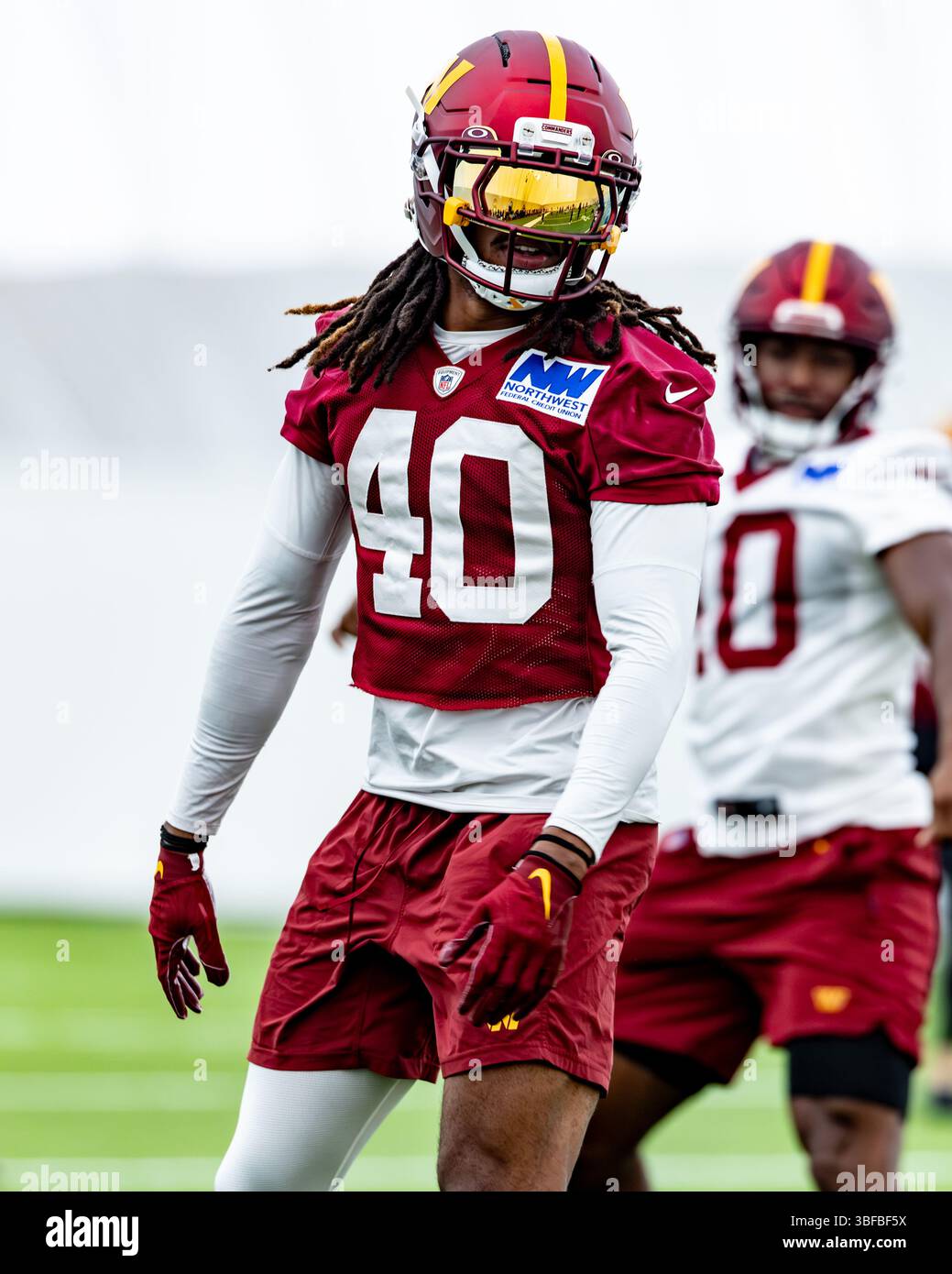 Ashburn VA: Washington Commanders safety Tyler Owens (40) participates ...