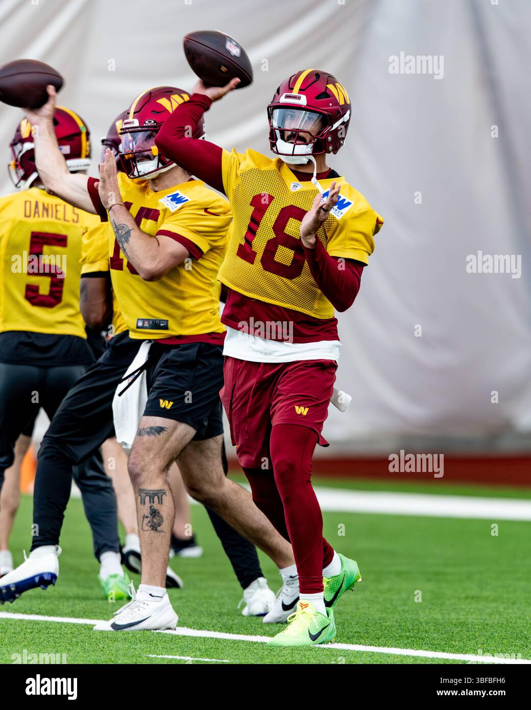 Washington Commanders quarterback Marcus Mariota (18) participating in ...