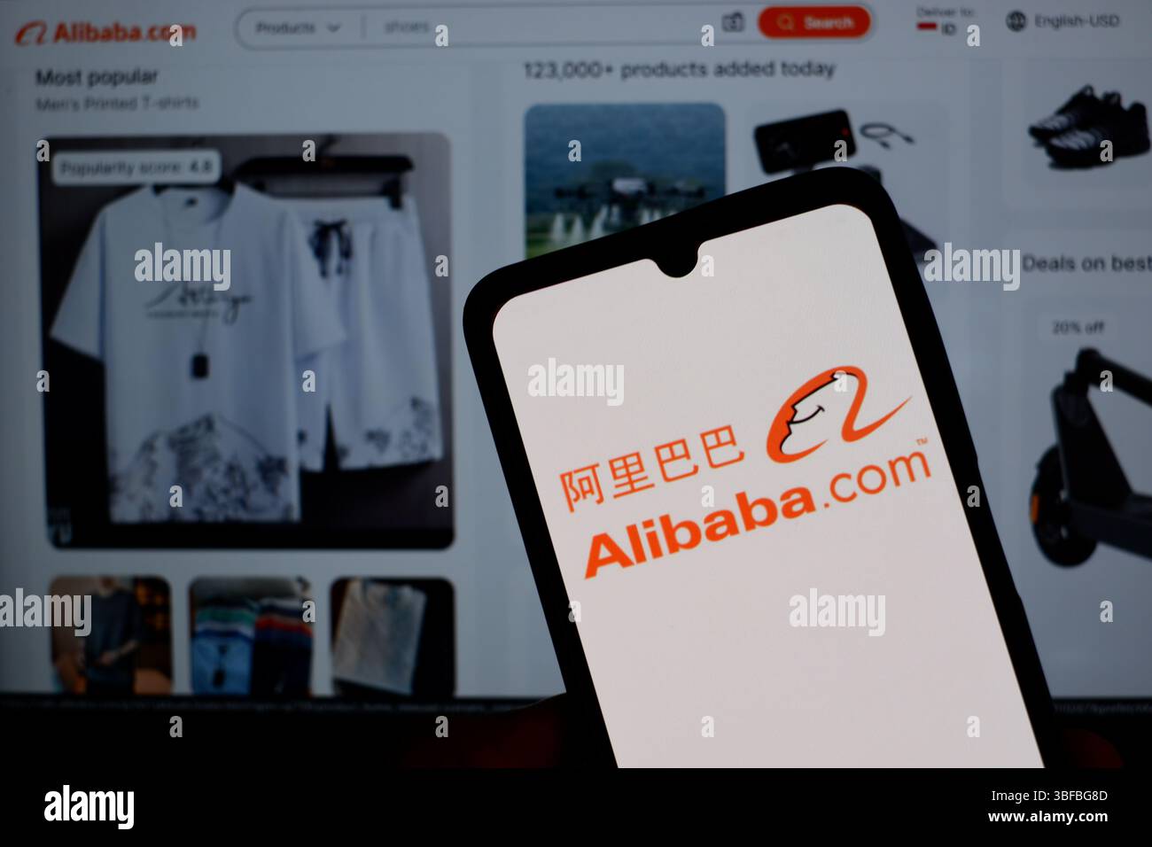 June 1, 2025, Bandung, West Java, Indonesia: Alibaba logo is displayed on a mobile phone screen ...