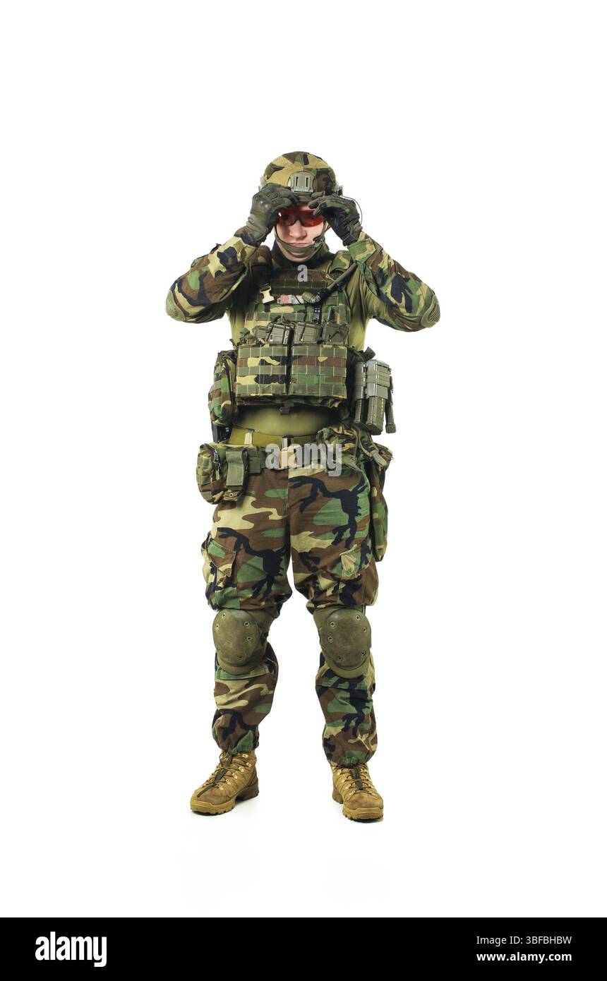 NATO soldier in full gear. Military man isolated over white background ...