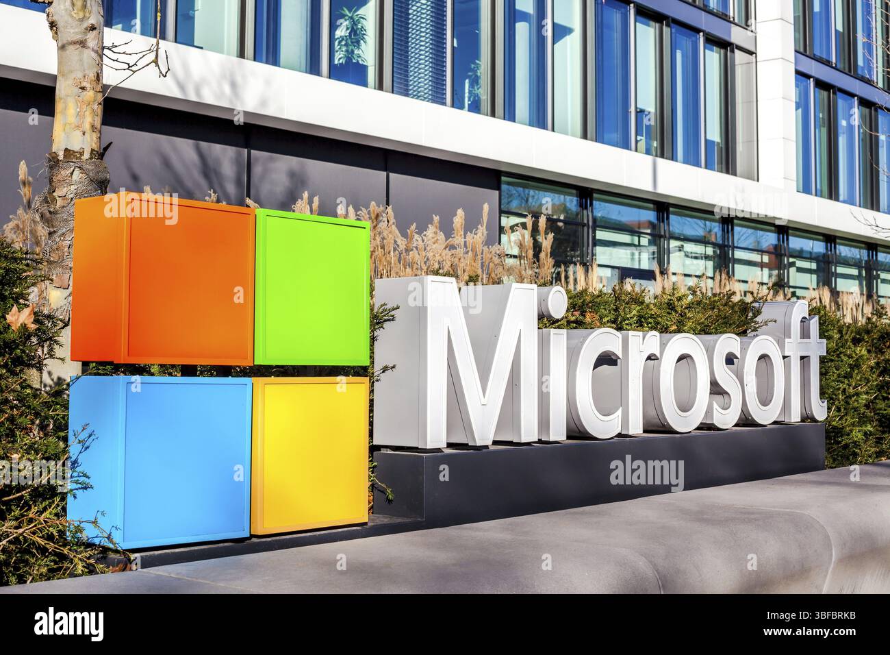 MUNICH, GERMANY - DECEMBER 26, 2018: Microsoft logo at the company ...