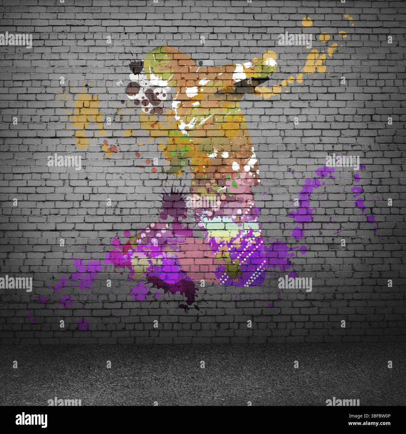 Image with color silhouette of dancer on gray wall Stock Photo - Alamy