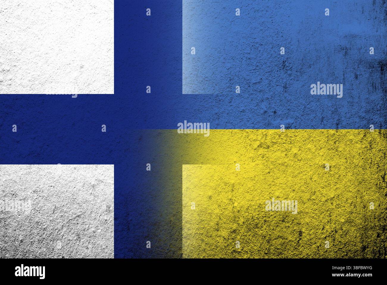 National flag of Finland with National flag of Ukraine. Grunge ...