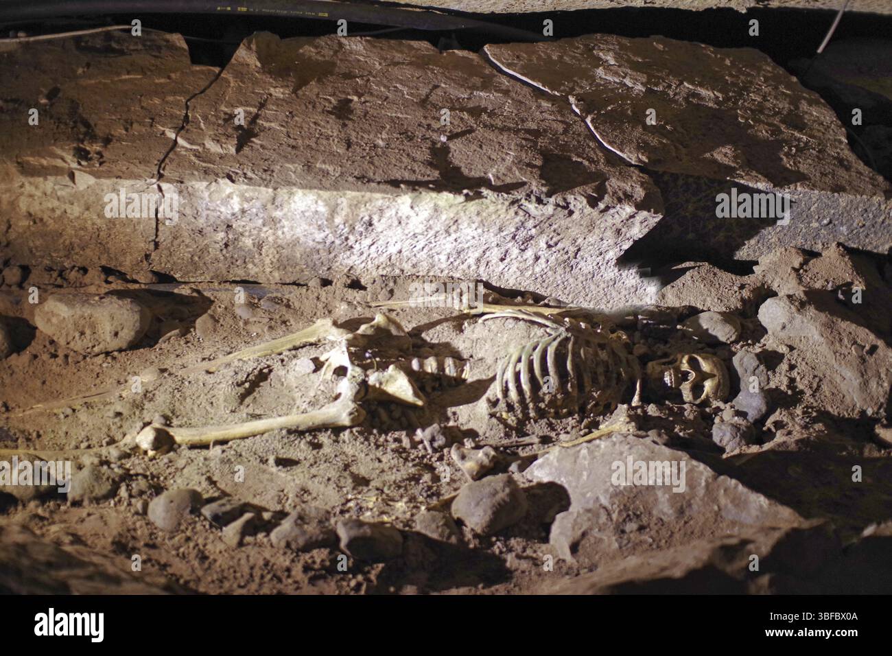A skeleton in a cave on the ground Stock Photo - Alamy