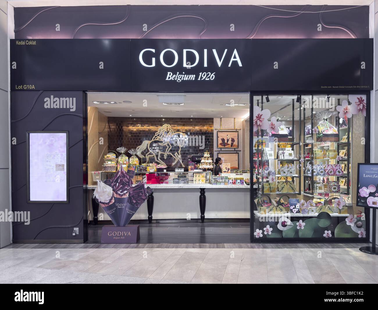 Penang, Malaysia – April 25, 2025: A Godiva store displays a wide ...
