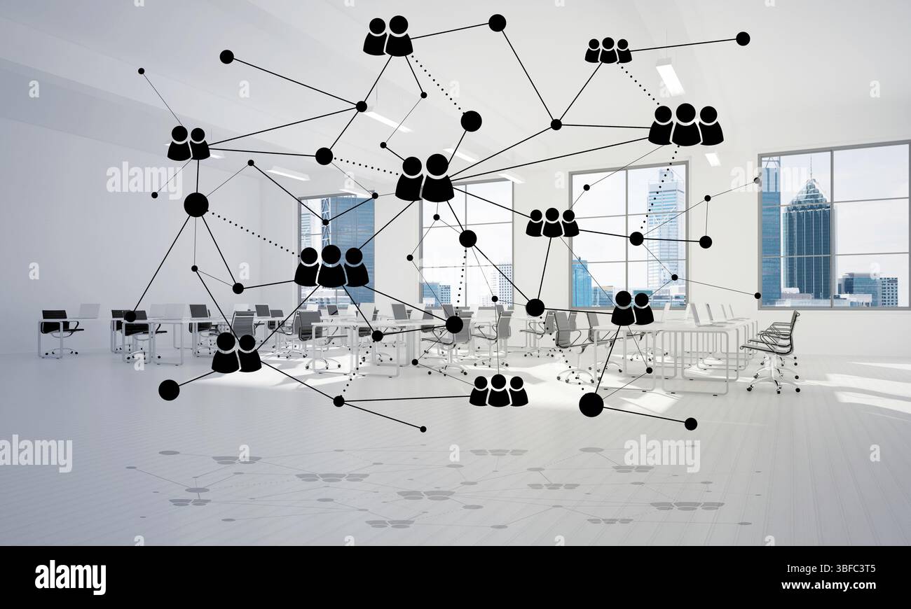 Lines connected with dots as social communication concept in office ...