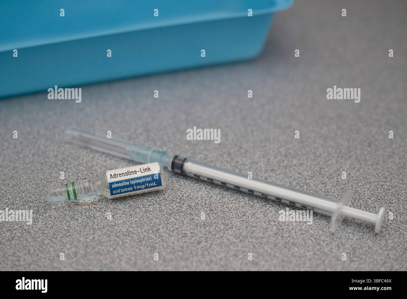 Adrenaline Epinephrine ampoule and needle syringe, emergency drug ...