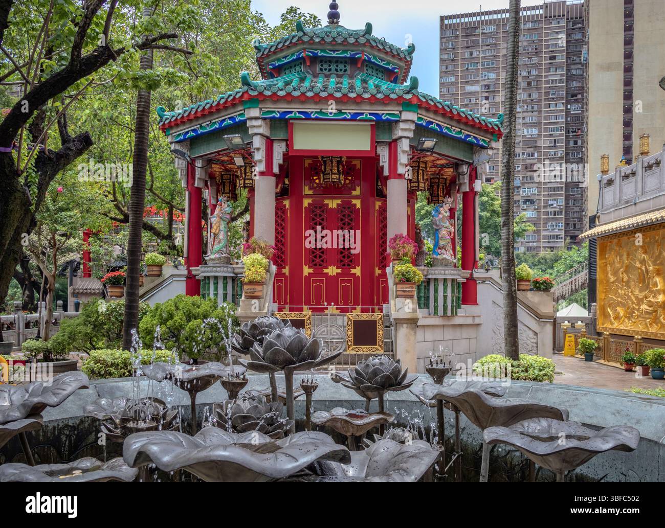 Colorful detailed architecture of the pavilion pagoda at the Wong Tai ...