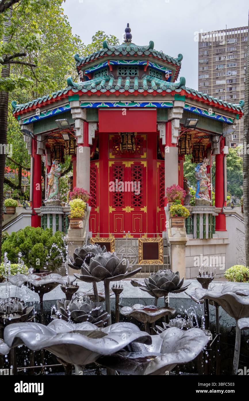 Colorful detailed architecture of the pavilion pagoda at the Wong Tai ...