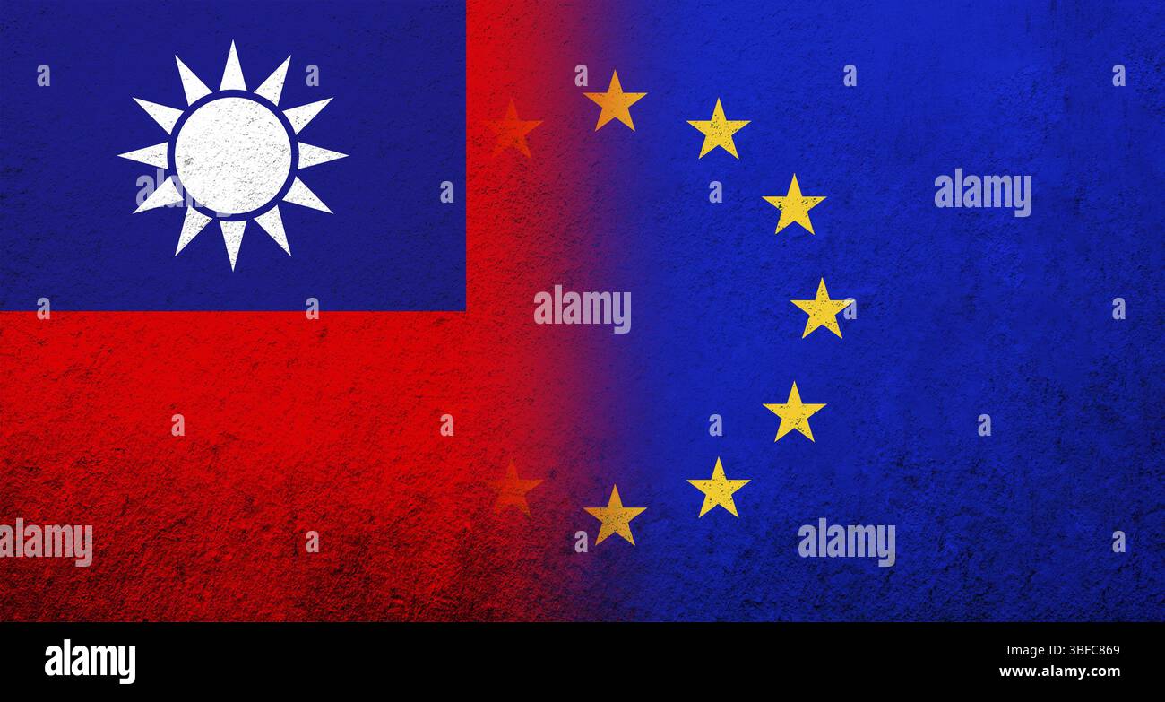Flag of the European Union with Taiwan National flag. Grunge background ...