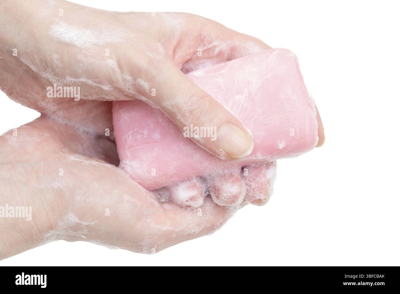 Antibacterial soap in the hands. Hand disinfection with soap ...
