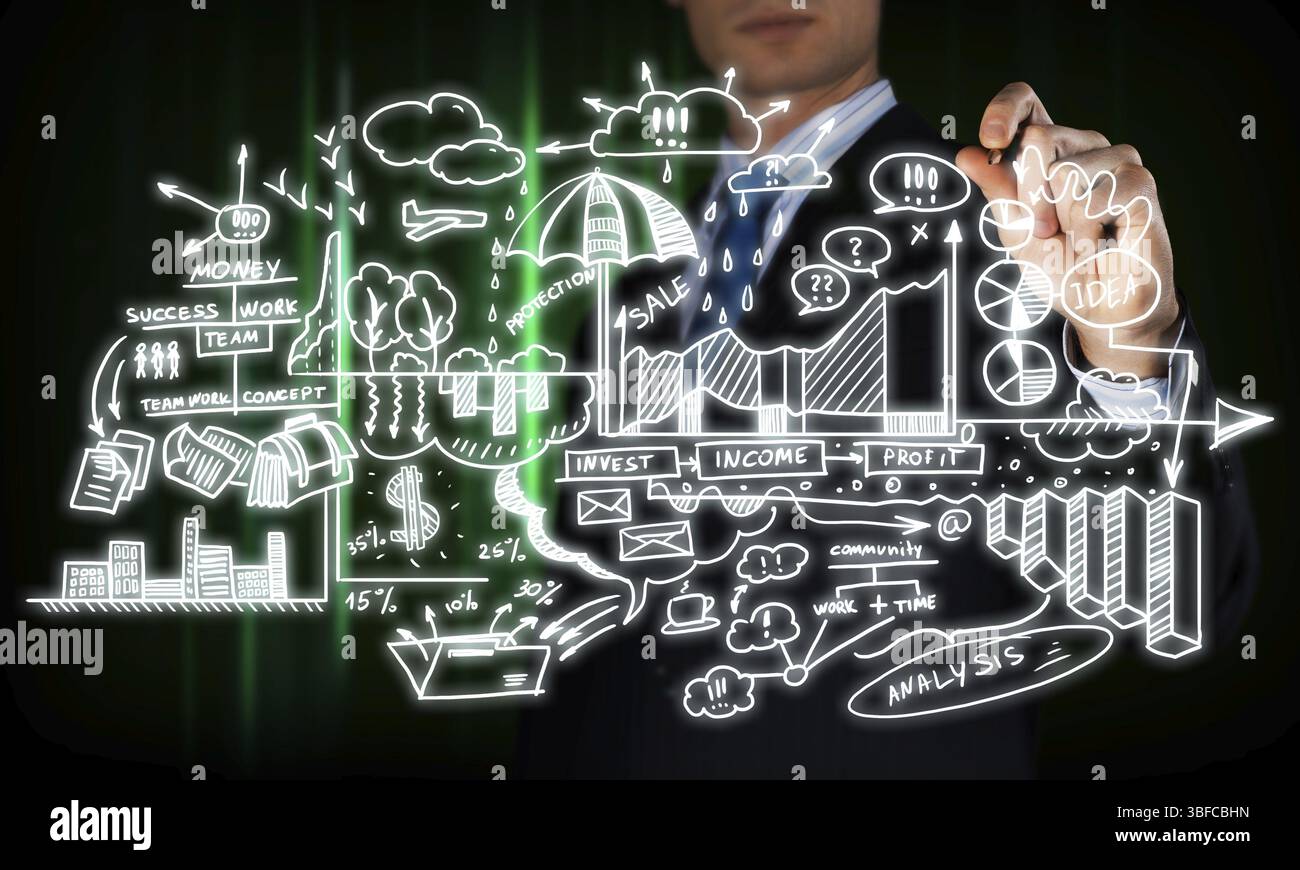 Hand of businessman drawing on screen new project plan Stock Photo - Alamy