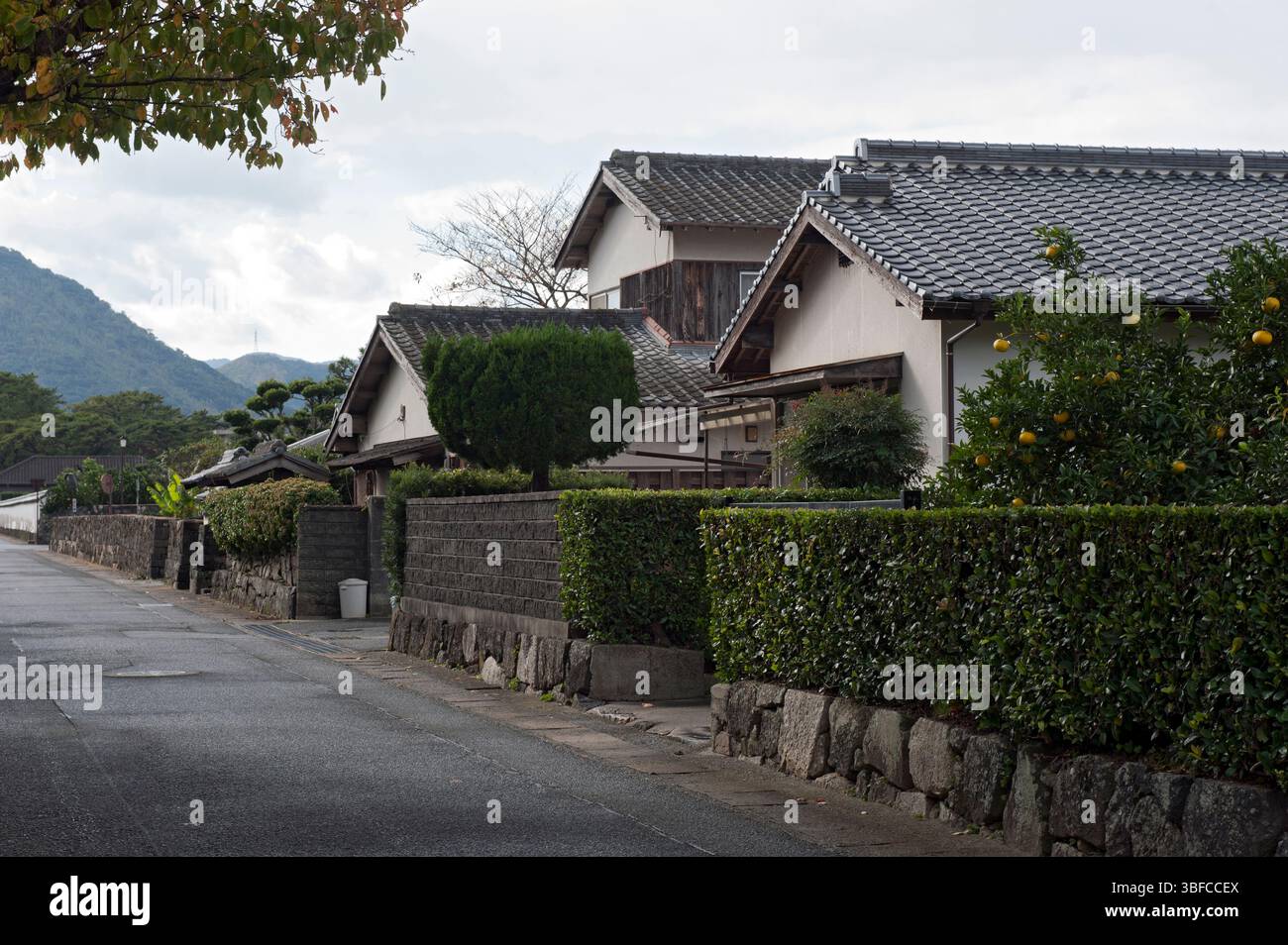 Streets lined with stone and earthen walls of the former samurai area ...