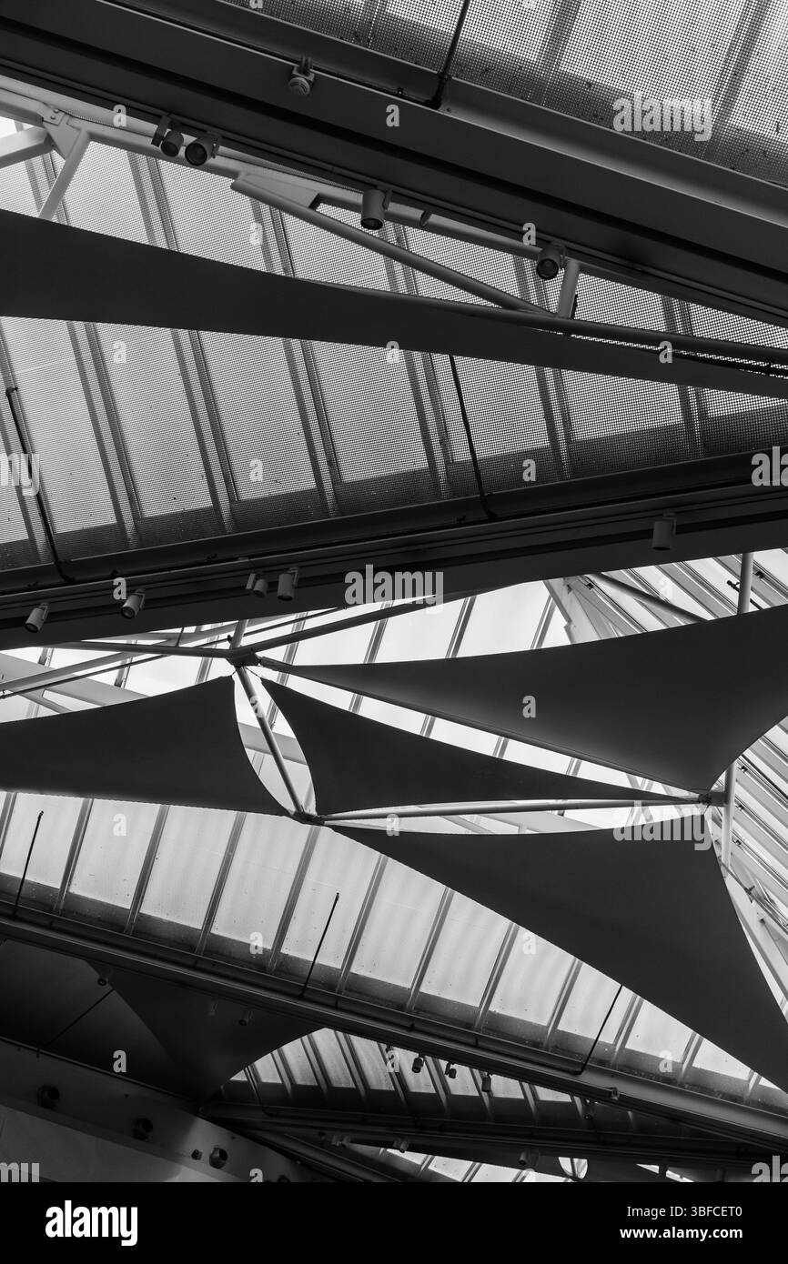 Modern Geometric Roof Design Featuring Metal Grid and Glass Panels ...