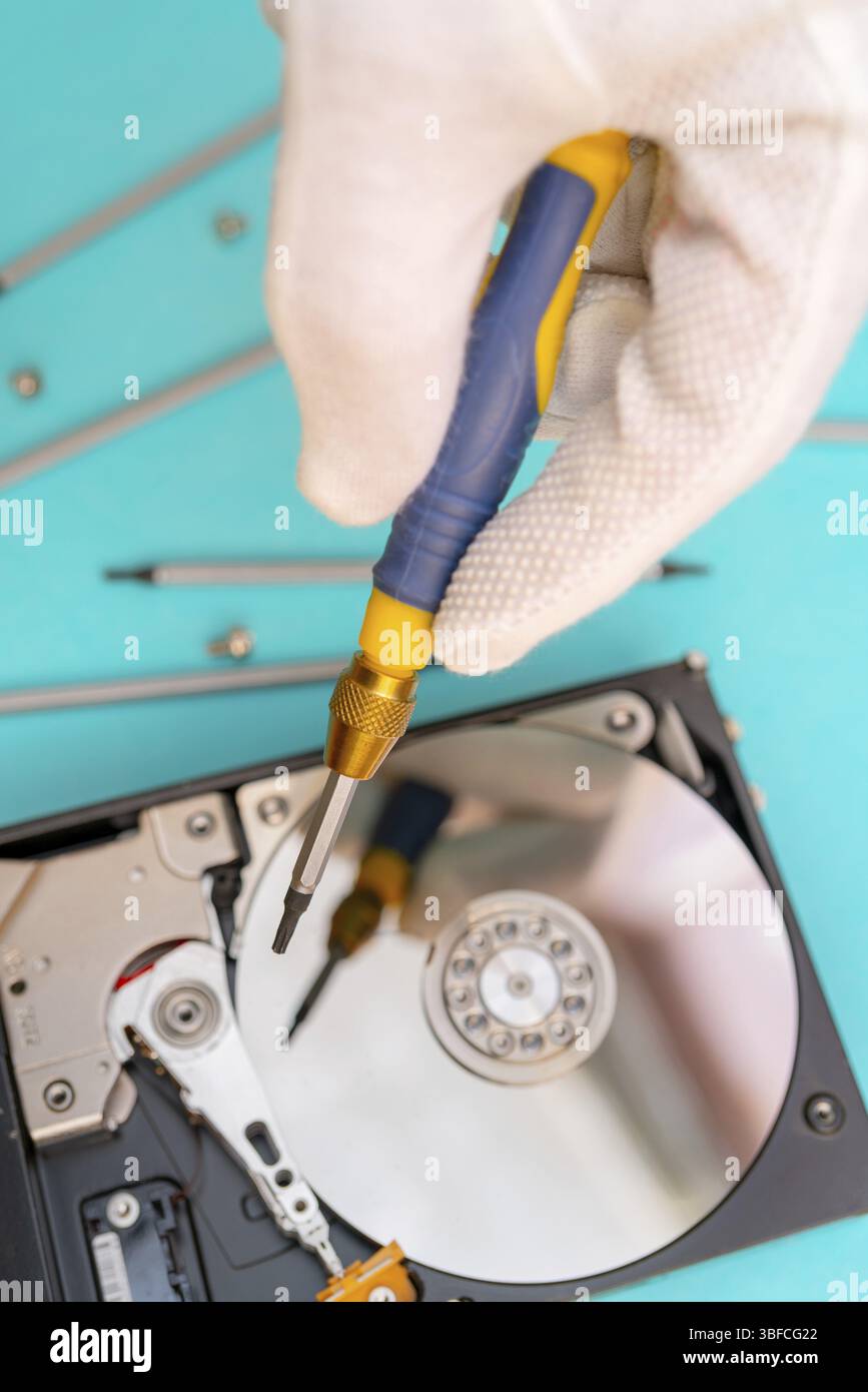 Set of screwdrivers for repair. Computer repair. Computer hard drive ...