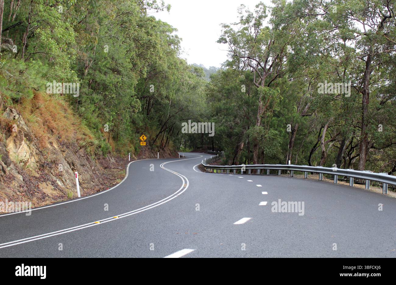 Winding road of the Gillies Highway through the mountains with trees in ...