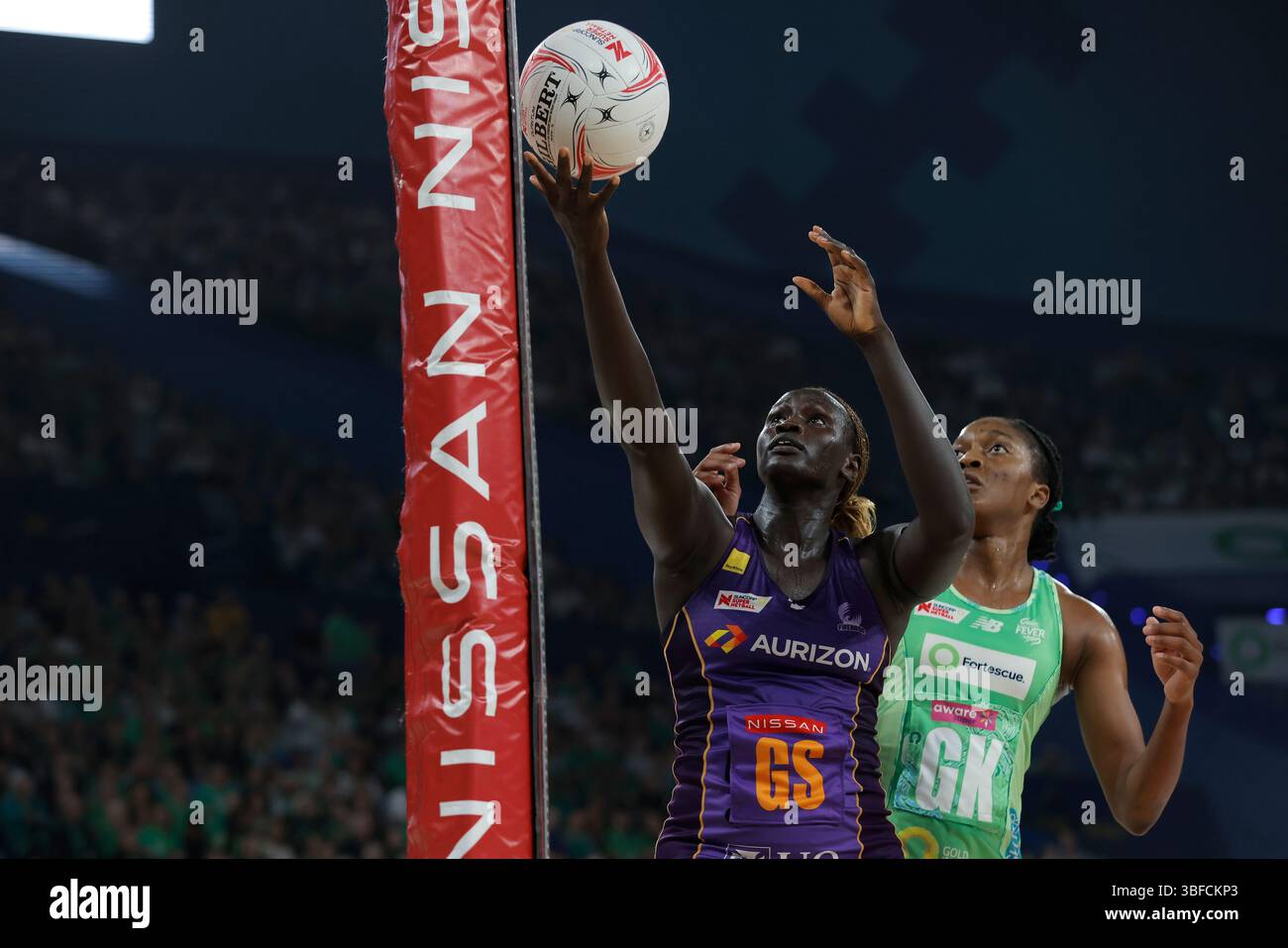 Perth, Australia. 01st June, 2025. Mary Cholhok of the Firebirds shoots ...